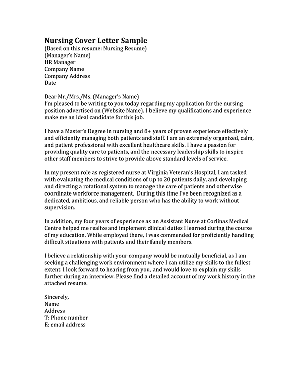 Nursing Cover Letter Samples Resume Genius