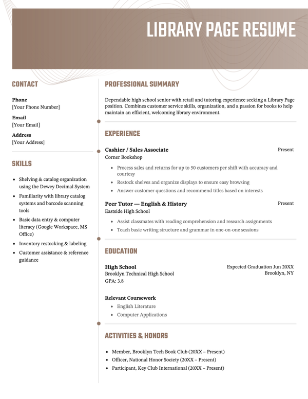 Library Page Resume Examples & Template for 2025