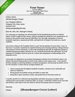Cover Letter Samples For Housekeeping Jobs Housekeeper Cover Letter