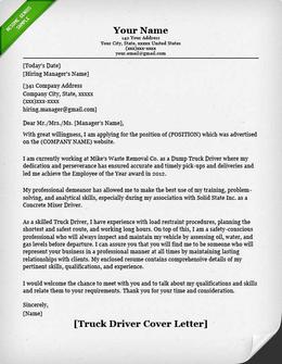 Truck Driver Cover Letter Resume Genius