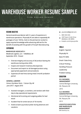 Warehouse Worker Resume Example Writing Tips Resume Genius