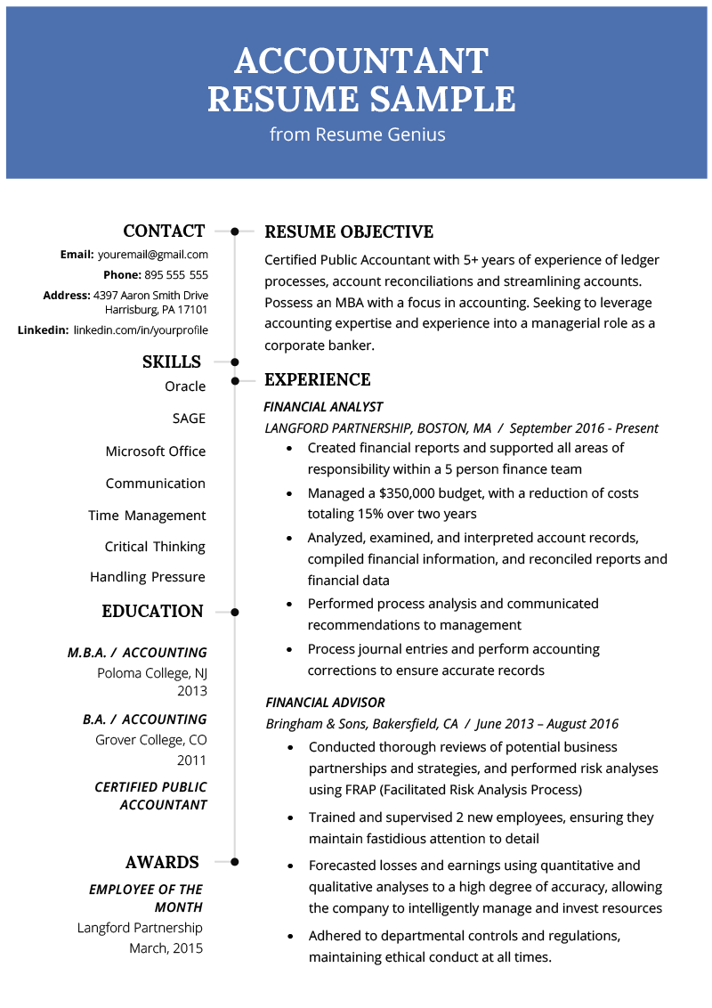 Free Accountant Resume Template Printable Templates
