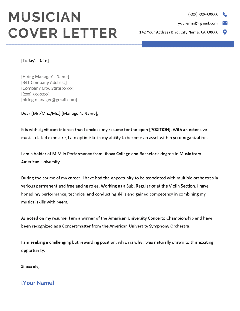 Musician Cover Letter Example & Writing Tips