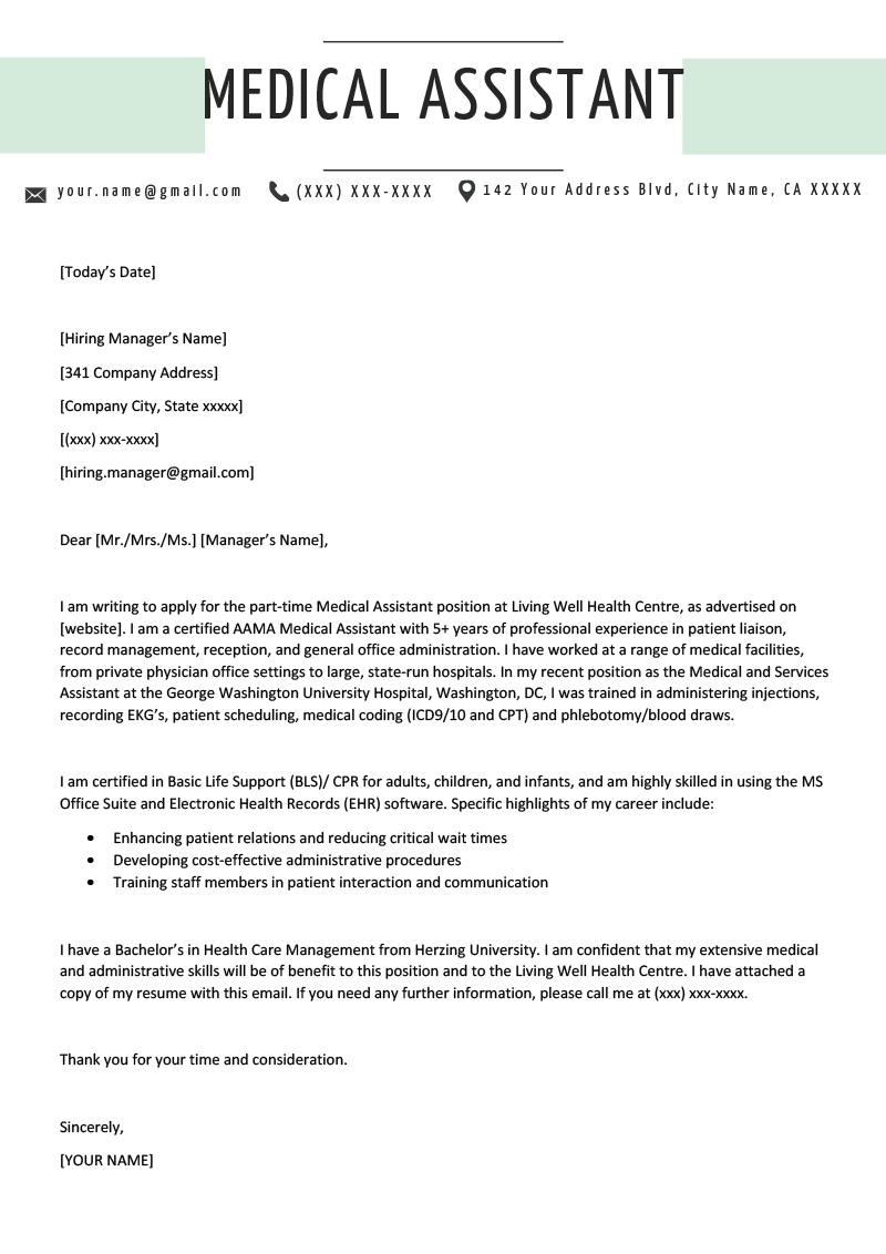Medical Assistant Cover Letter Example Writing Tips Resume Genius