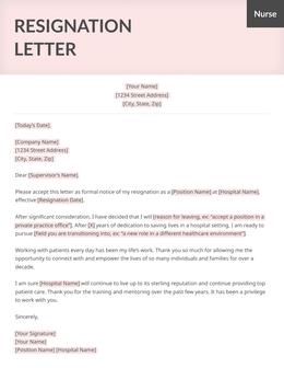 Nurses Resignation Letter Sample Database Letter Template Collection