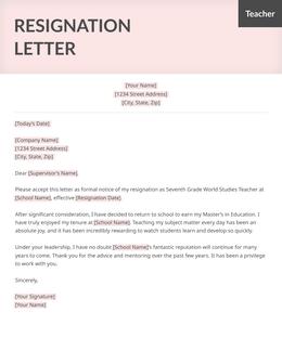 Teacher Retirement Resignation Letter Sample