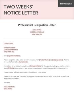 Letter Of Resignation Template 2 Weeks Notice Database Letter 