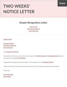 How Write A Two Weeks Notice Letter
