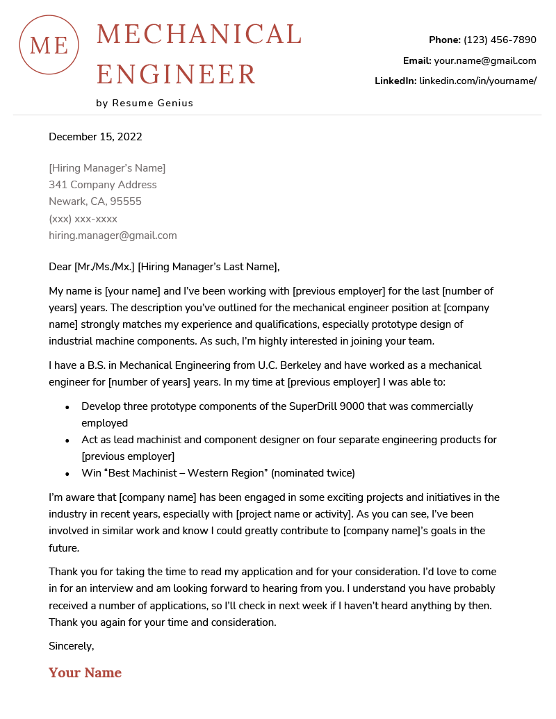 Sample Engineering Cover Letters Engineering Cover Letter Examples