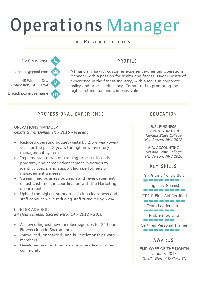 Operations Manager Resume Example Writing Tips RG