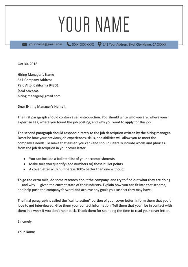 Free Printable Cover Letter Templates