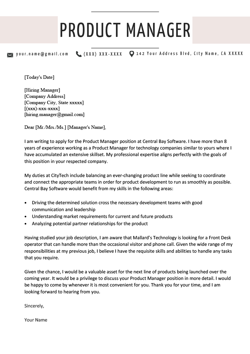 Product Manager Cover Letter Sample Resume Genius