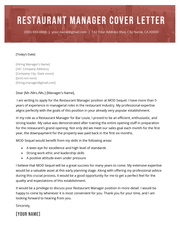 Restaurant Cover Letter - Example & Downloadable Template