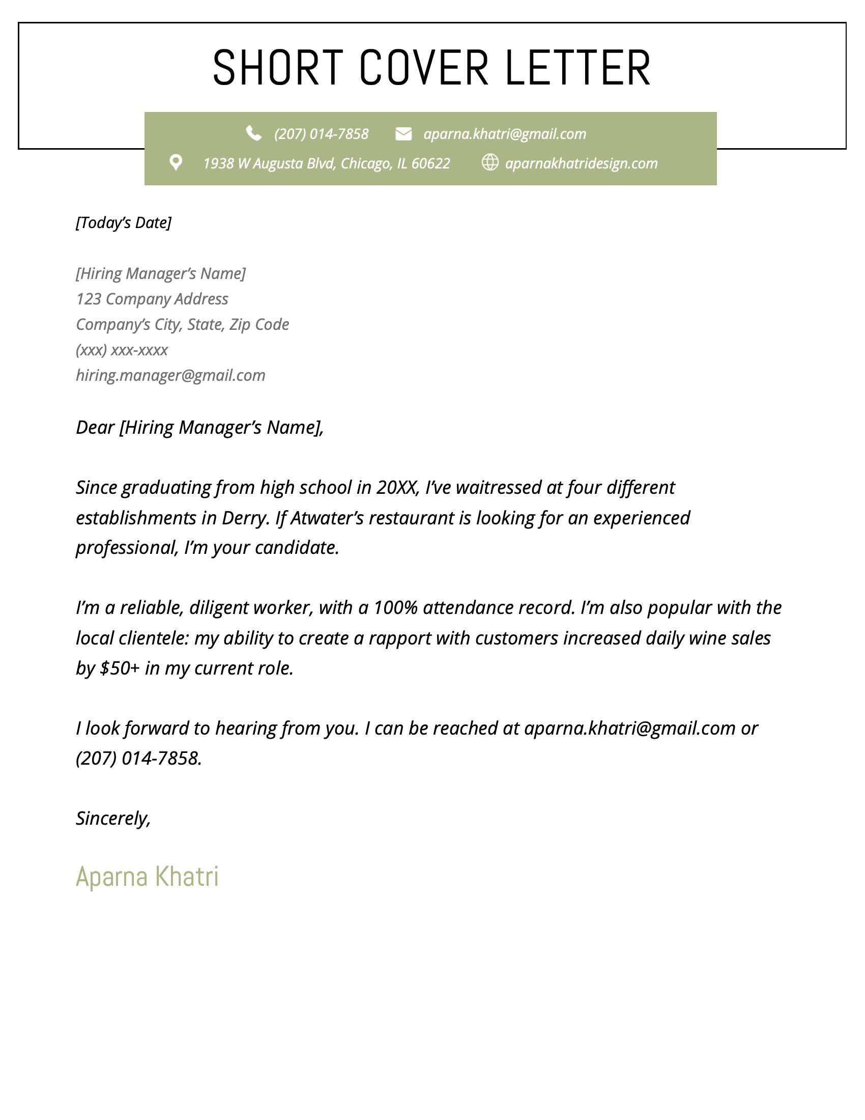 Short Cover Letter Example For Your Needs Letter Template Collection