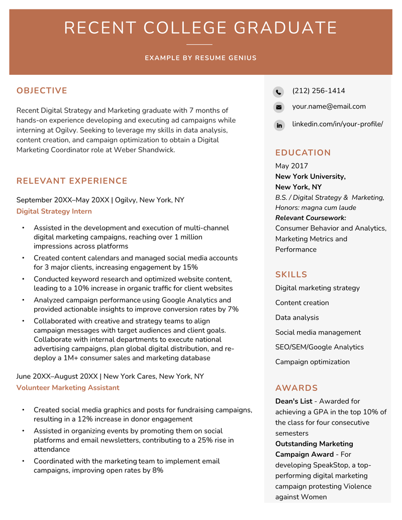 Recent College Graduate Resume Examples (Plus Writing Tips)