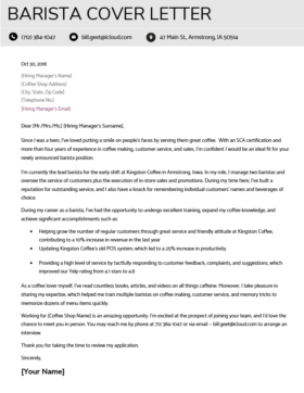 Barista Cover Letter Sample [Free Download] | Resume Genius