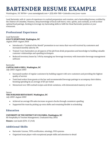 Bartender Cover Letter (Sample & Writing Tips)
