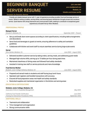 Banquet Server Resume - Example & 17 Skills to List