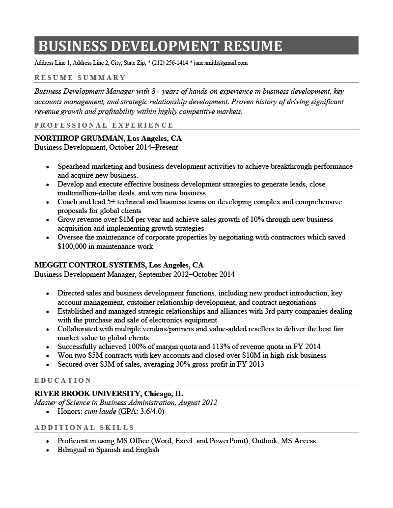 Business Development Resume Example Writing Tips 