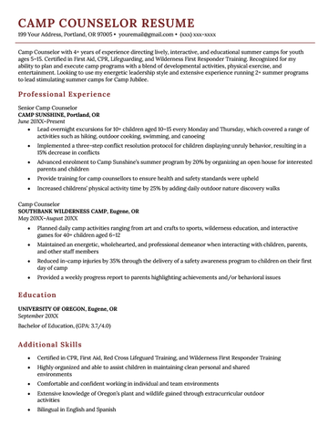 Camp Counselor Cover Letter - Examples & Skills List (2026)