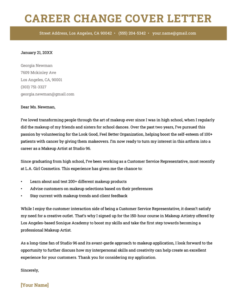 How to Write a Career Change Cover Letter [+Example] | Resume Genius