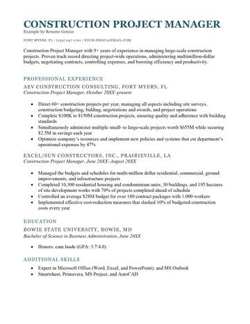General Contractor Resume - Example & 27 Skills to List