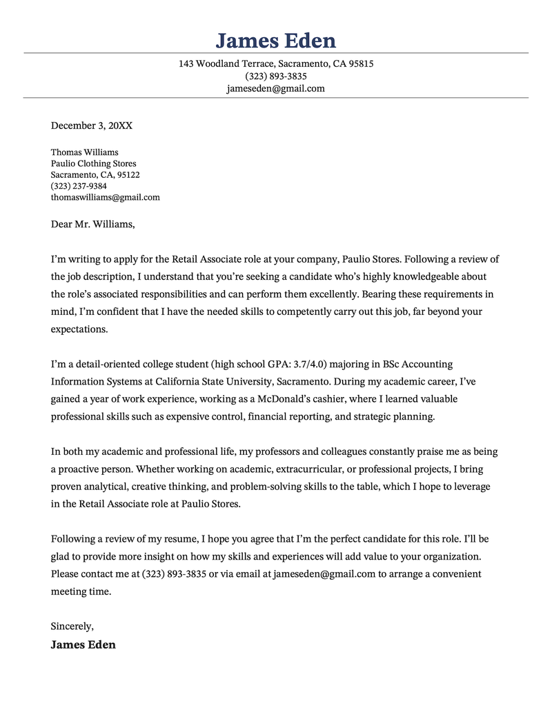 Cover Letter for a Part Time Job (Example & Writing Guide)