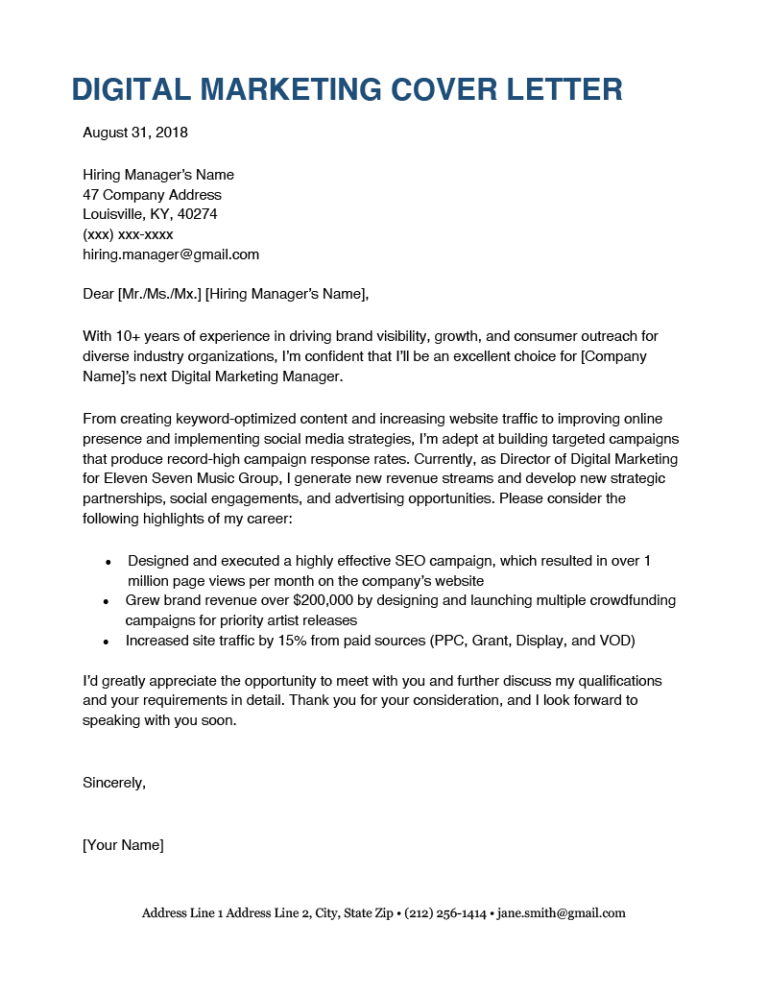 How To Write Cover Letter For Marketing Manager