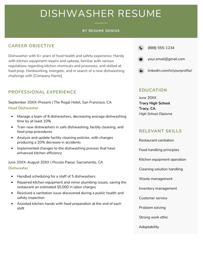 Dishwasher Resume Examples and Writing Tips for 2026