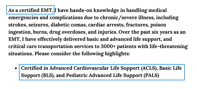 Emergency Medical Technician (EMT) Cover Letter Example