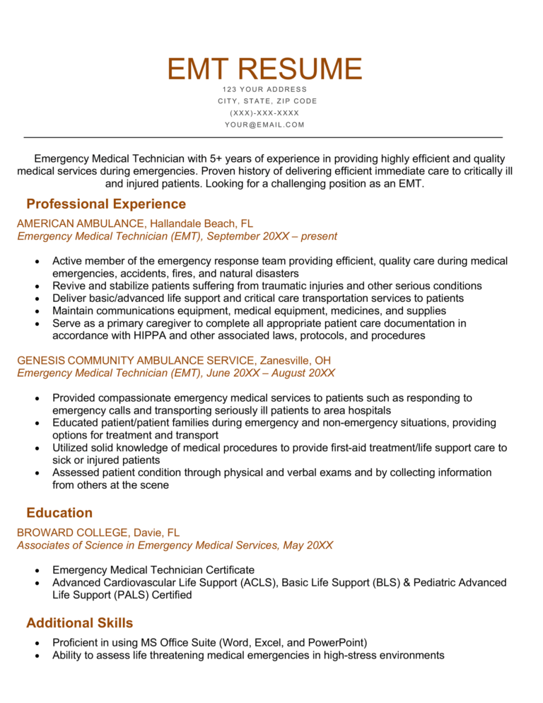 EMT Resume: Example & Writing Tips | Resume Genius