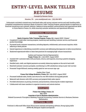 Bank Teller Resume (Examples & Writing Tips)