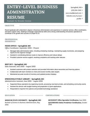 Business Administration Resume Examples