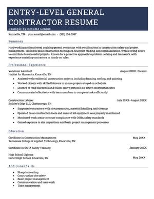General Contractor Resume Examples & Template for 2026