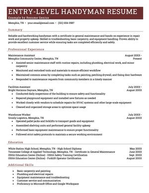 Handyman Resume Example and Writing Tips