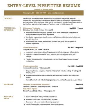 Pipefitter Resume Examples | Free Download
