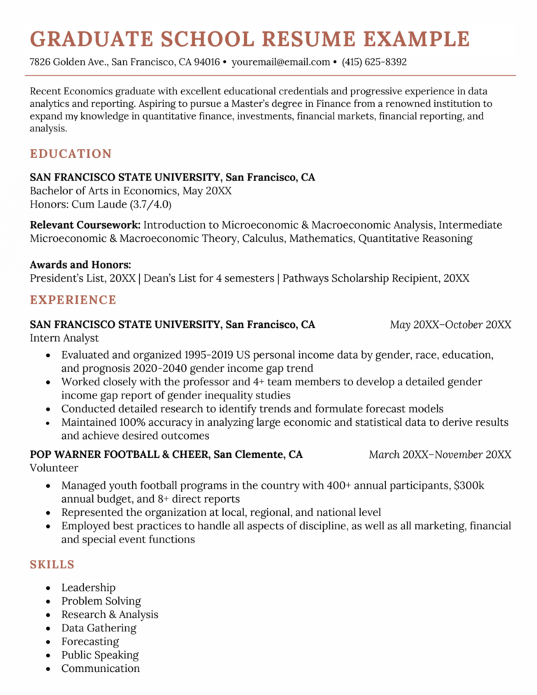 Grad School Resume Examples, Templates, and Guide