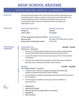 High School Resume Examples Writing Tips