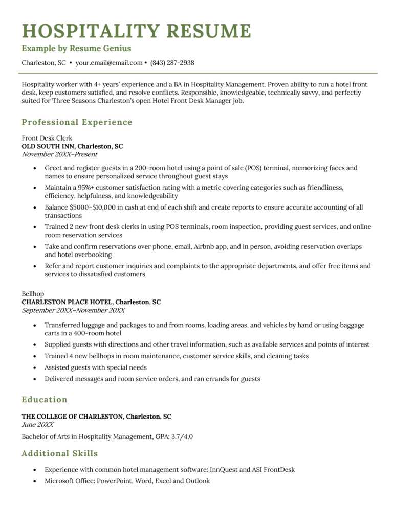 Hospitality Resume Examples & How To Write