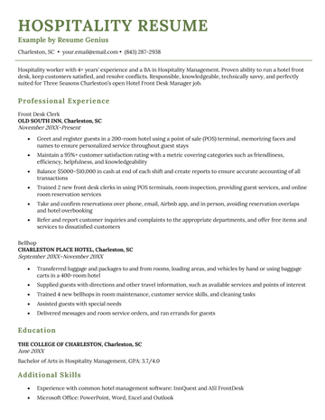 Concierge Resume Examples & Template