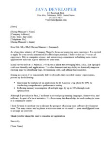 Java Developer Cover Letter | Free Sample Download