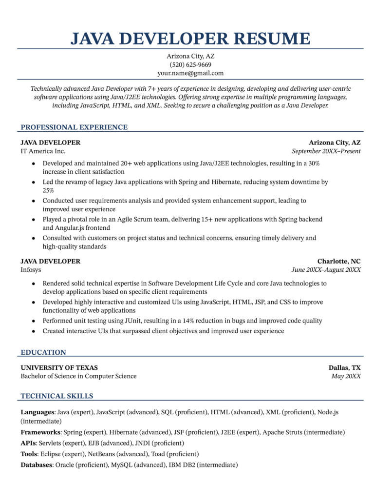 Java Developer Resume Sample (Tips + Free Template)