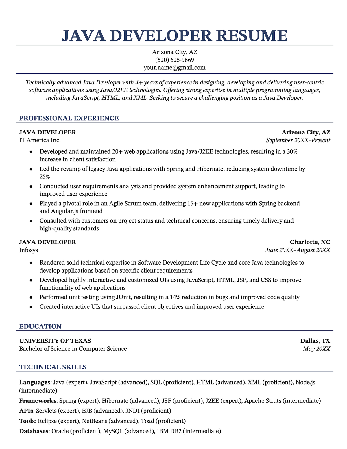 Junior Java Developer Resume