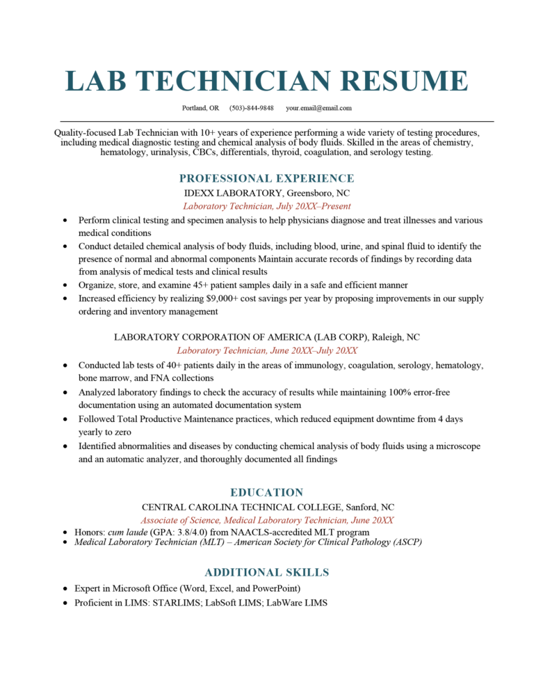 Lab Technician Resume Sample How To Write 