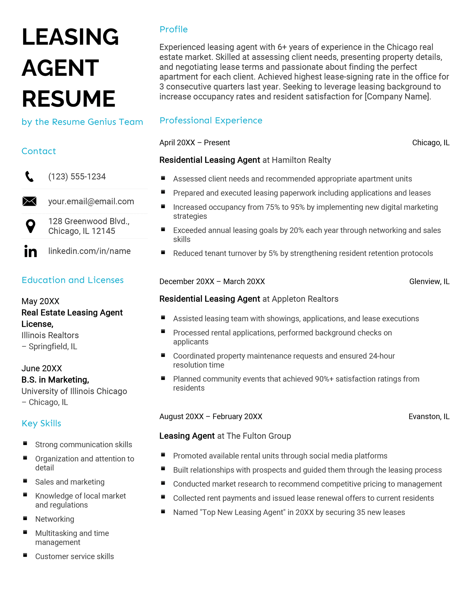 Leasing Agent Resume Examples and Template for 2025