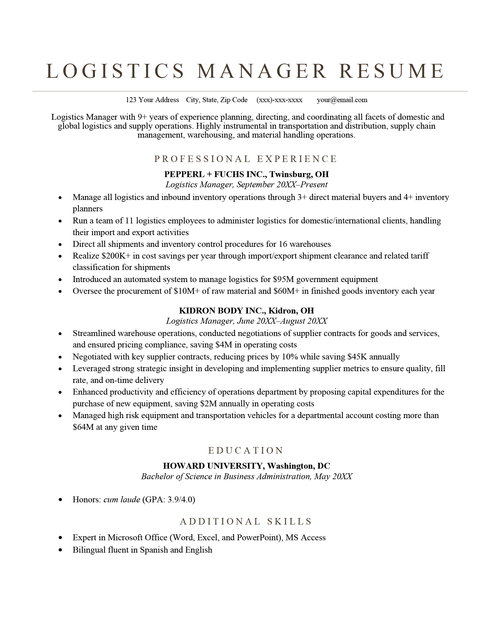 Logistics Resume Examples, Fill-in Template, and Walkthrough