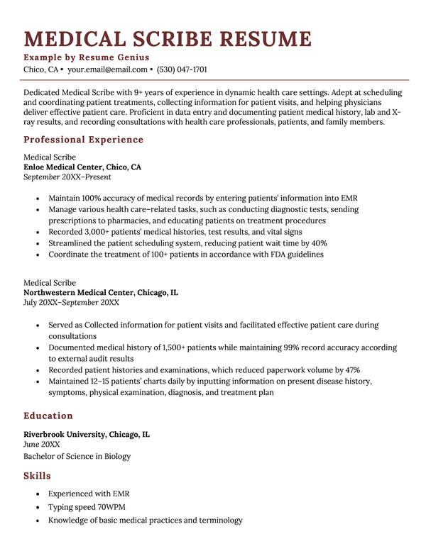 Medical Scribe Resume Samples + 4 Professional Writing Tips