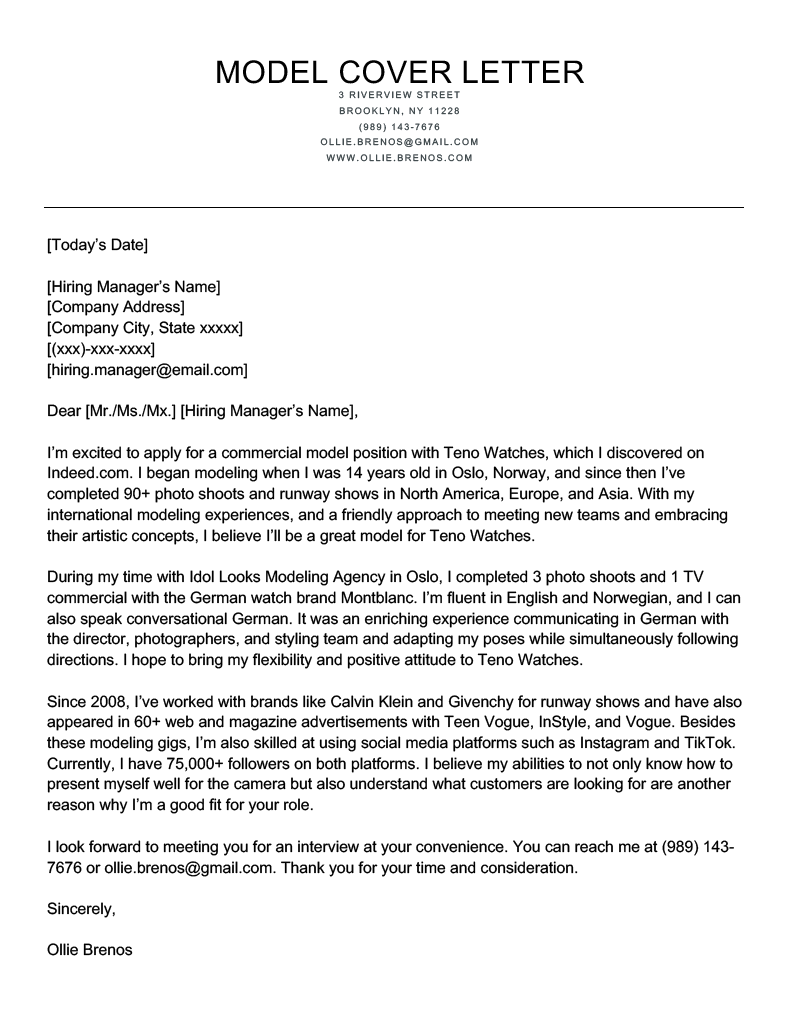 Model Cover Letter Example & Writing Tips | Resume Genius