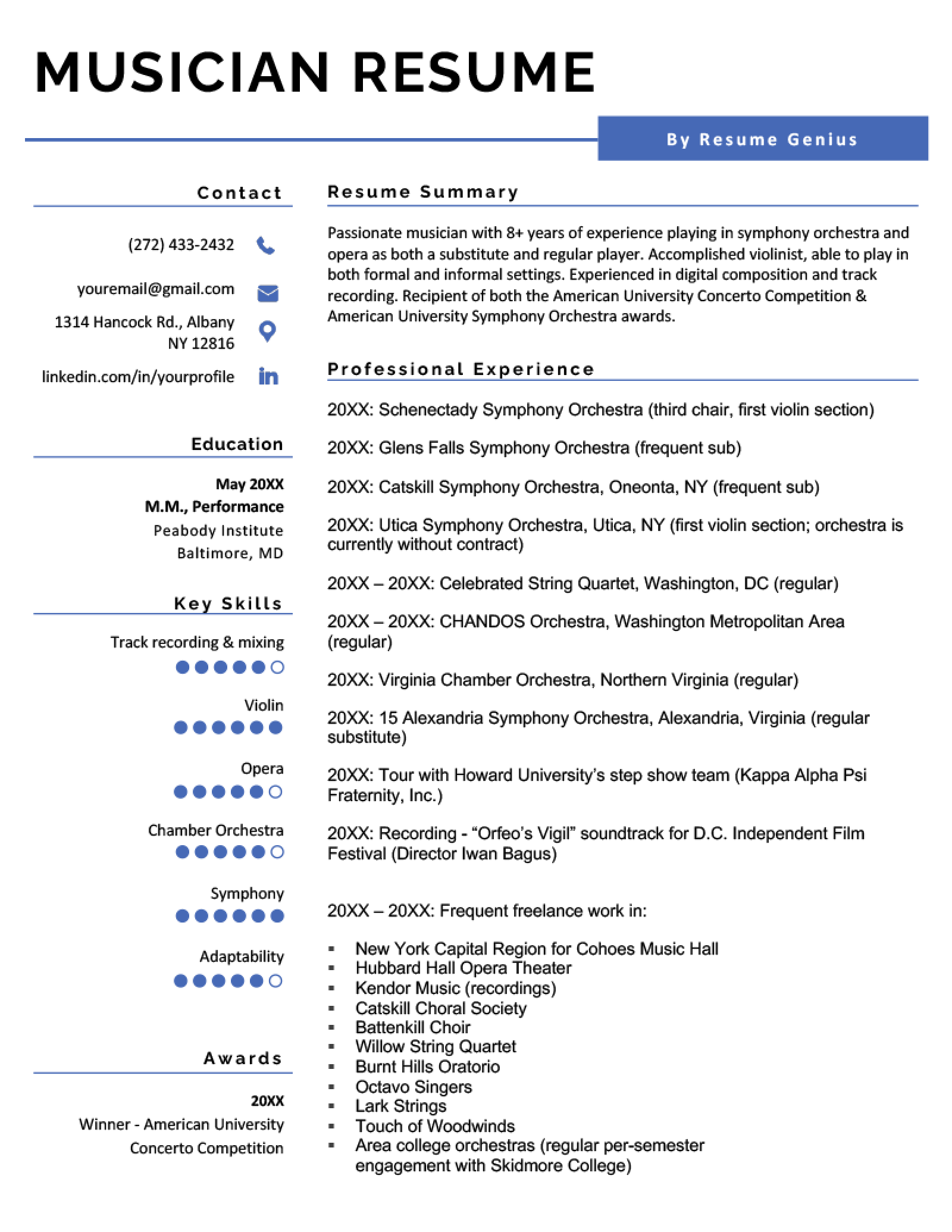 Music & Musician Resume Examples + Writing Tips