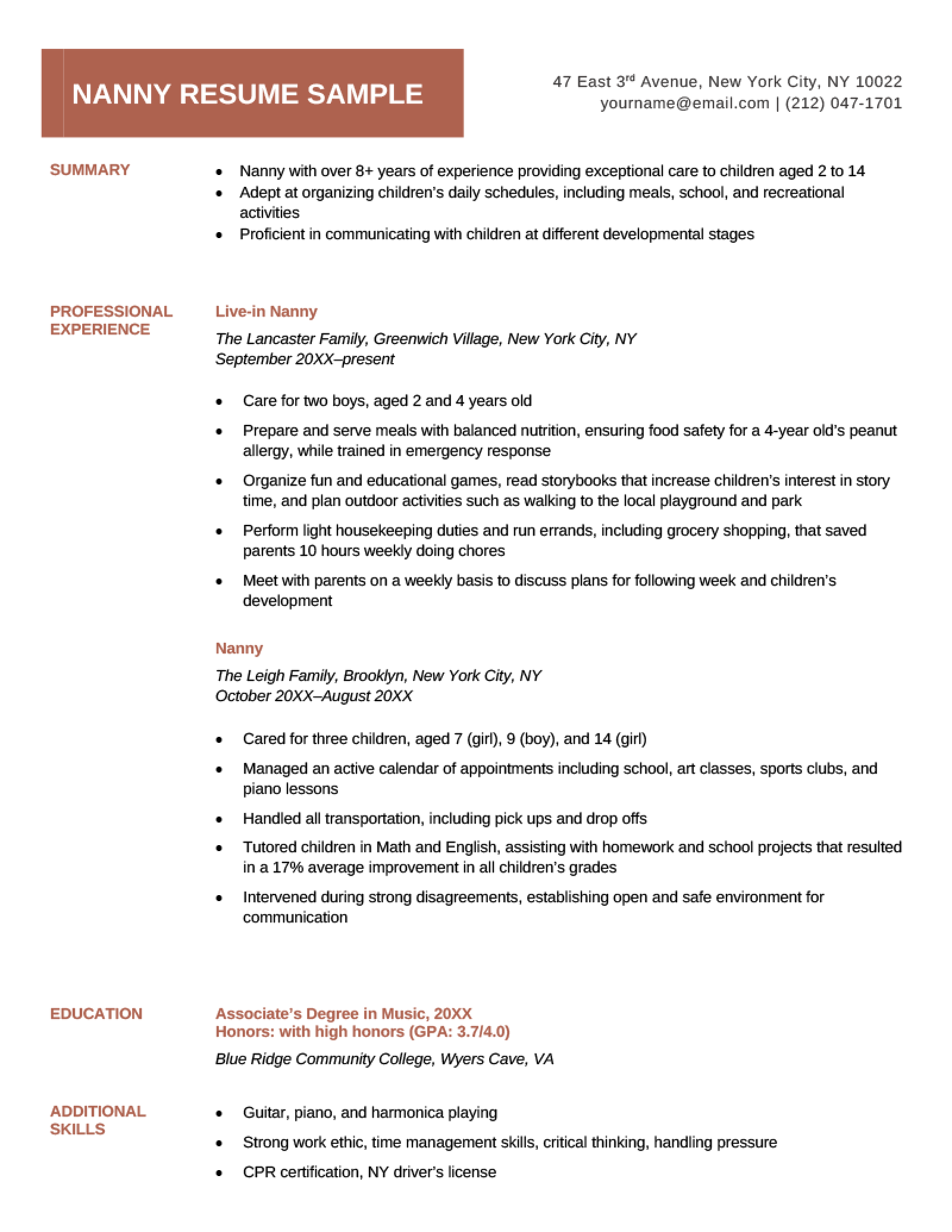 Perfect Nanny Resume 6 Great Nanny Resume Examples | LiveCareer